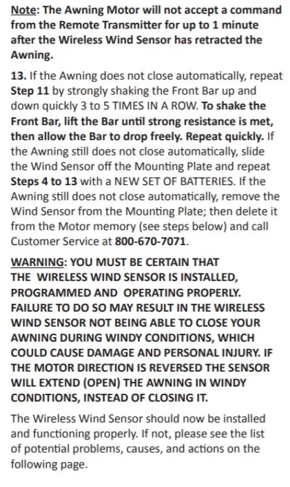 Installing & Operating the Wireless Wind Sensor for Your Sunsetter ...